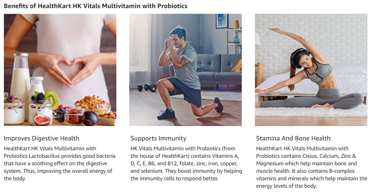 HK Vitals Multivitamin with Probiotics + Vitamin | 60 Tablets ...
