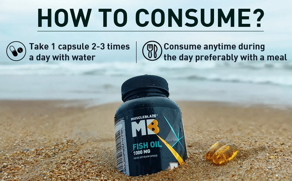 MuscleBlaze MB Fish Oil 1000mg | 60 Capsules | Muscle | Brain | Heart