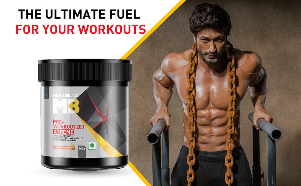 MuscleBlaze MB Pre Workout 200 Xtreme 100g | 15 Serving | Fruit Punch ...