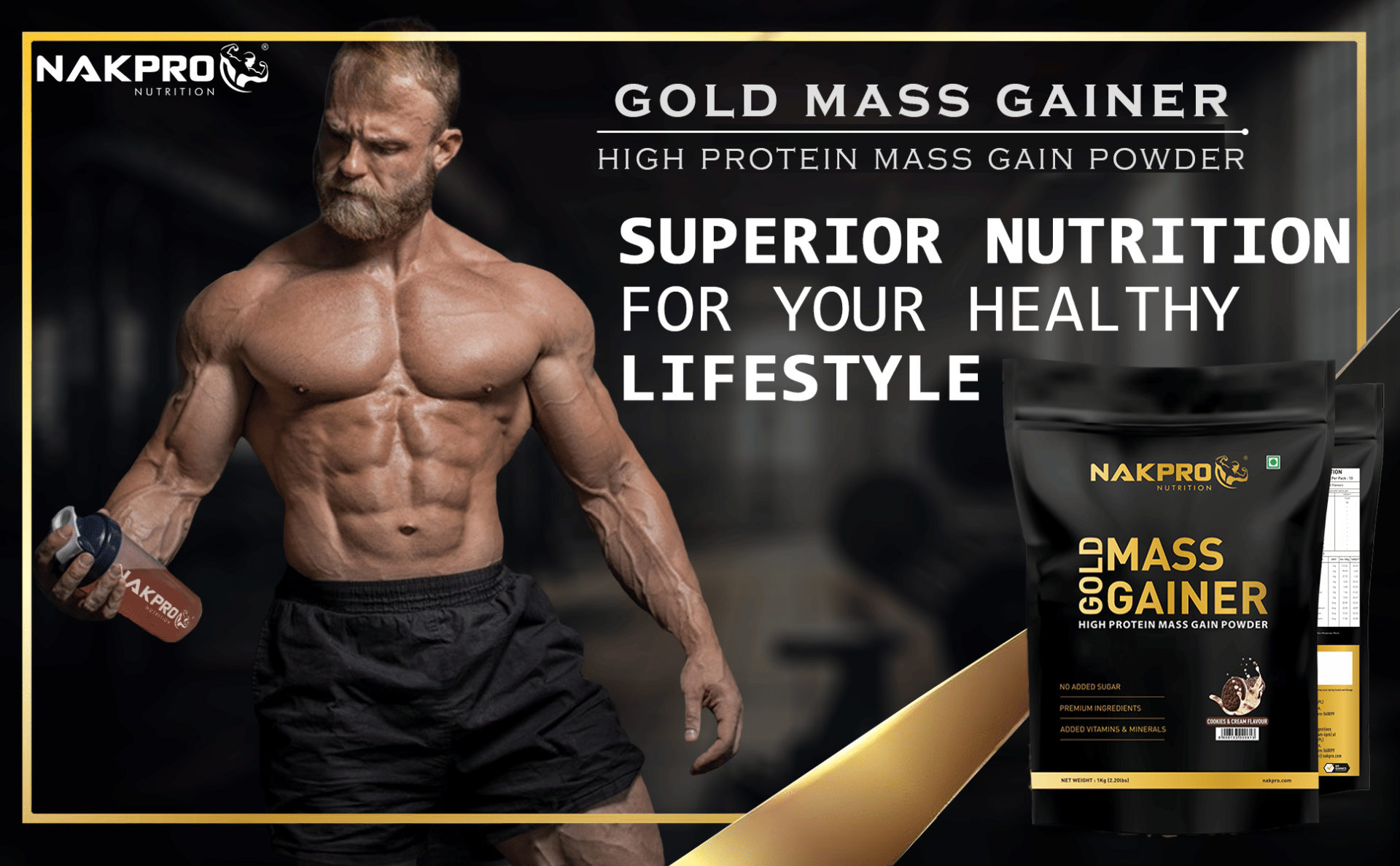 Nakpro Gold Mass Gainer Powder 1 Kg, Chocolate| 21g Protein, 68g Carb ...