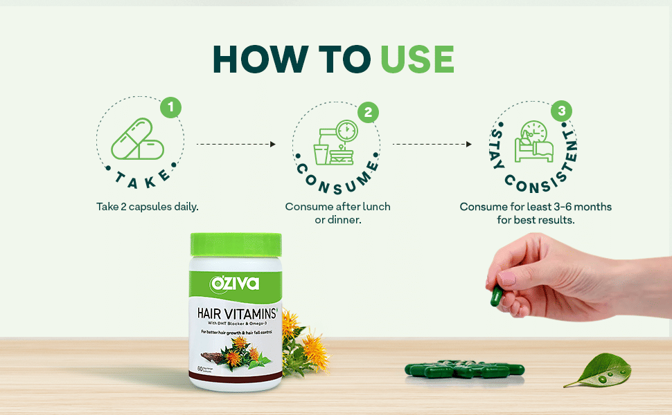 OZiva Plant Based Hair Vitamins | 60 capsules | Biotin | Vitamins E ...
