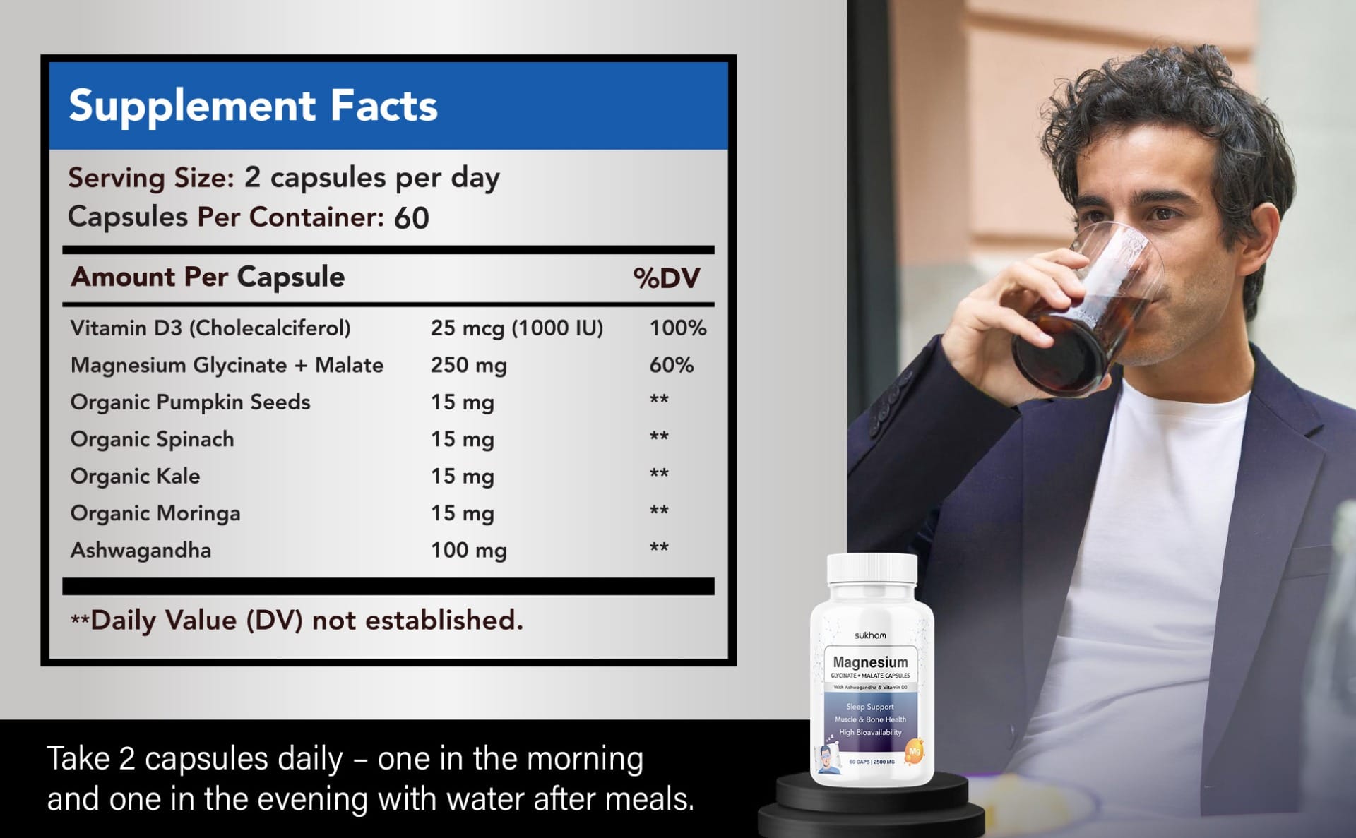 Sukham Magnesium Glycinate + Malate Capsules | 60 caps - 30 days | High ...
