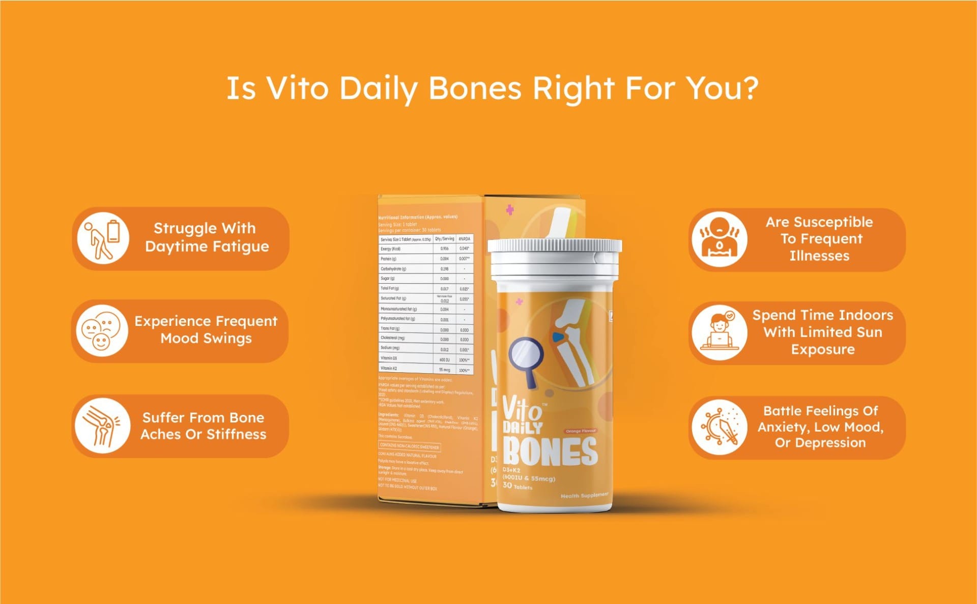 Vito Daily Bones - Vitamin D3 + K2 Flavoured Mints for Strong Bones ...